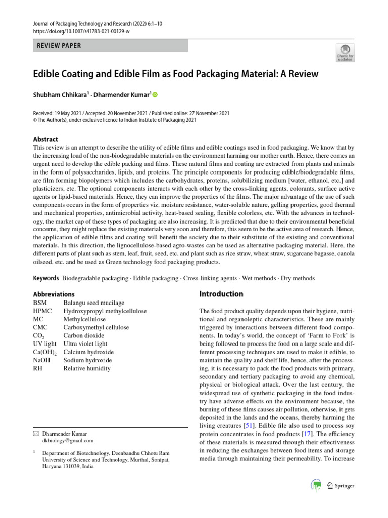 Edible Coating and Edible Film As Food Packaging Material: A Review ...