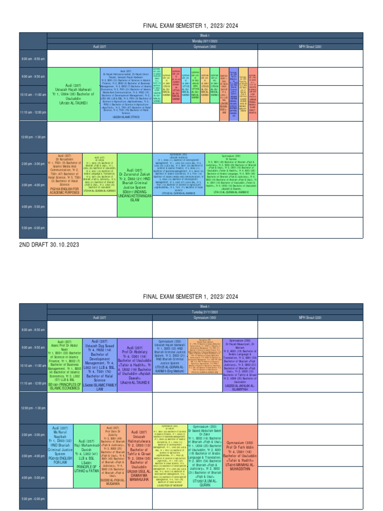 Full Exam Timetable (2nd Draft) | PDF | Islamic Jurisprudence | Islamic Ethics