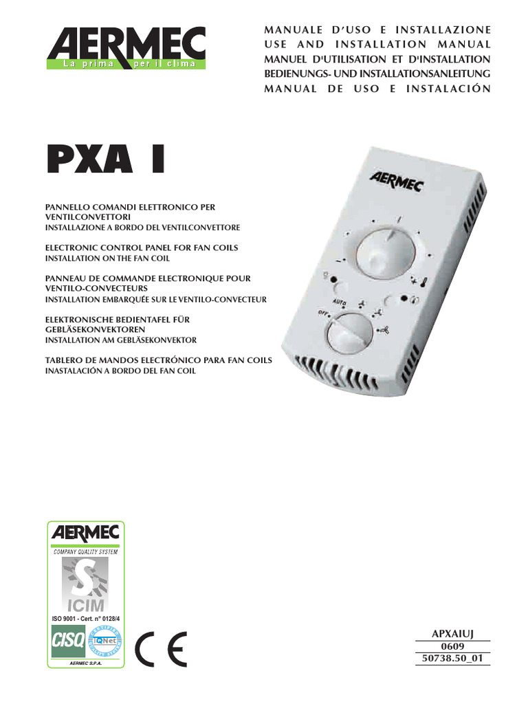 Aermec PXA I INSTALLATION MANUAL Eng | PDF | Thermostat | Inductor