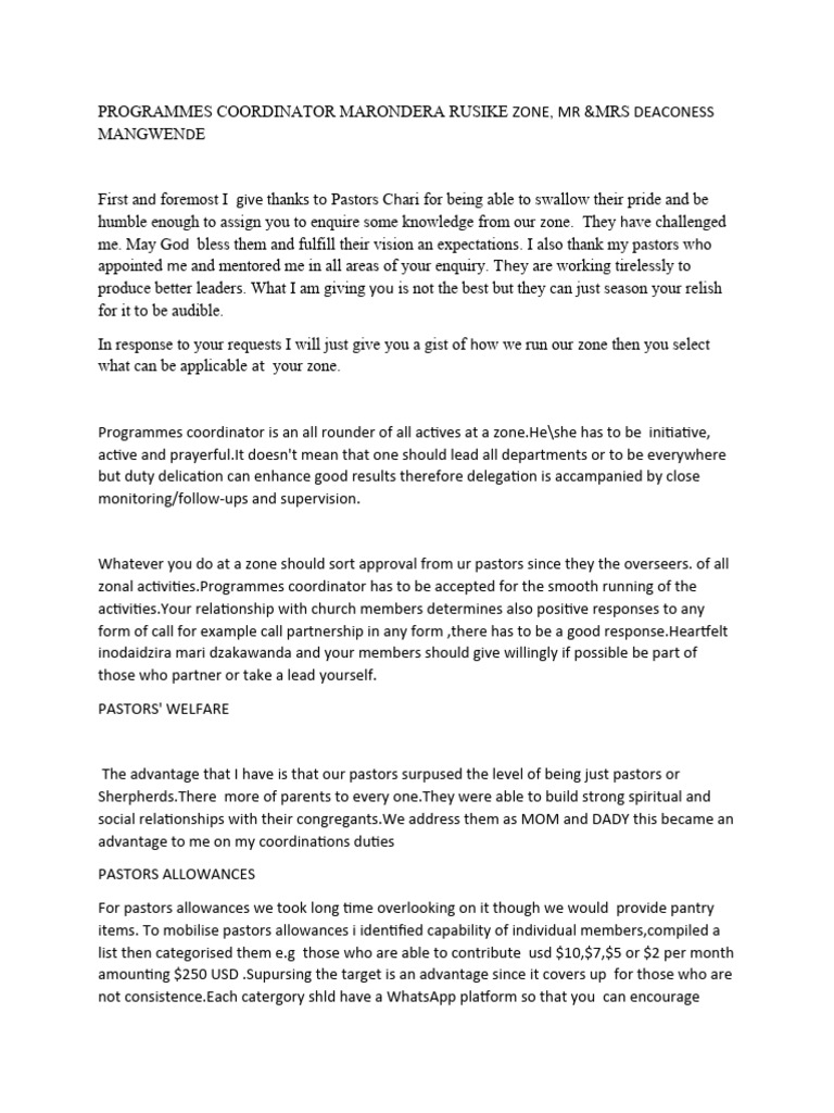 Church Zone Coordination Guide | PDF | Career & Growth