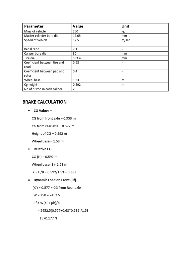 Brake Calculation | PDF | Brake | Vehicle Parts
