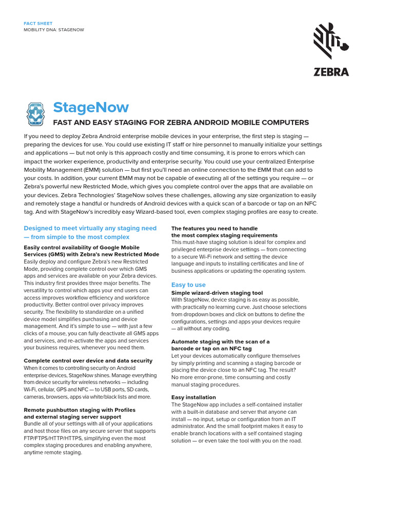 StageNow: Simplified Zebra Device Staging | PDF | Android (Operating ...