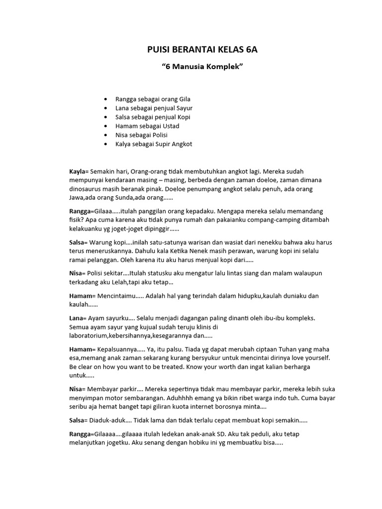 Puisi Berantai Kelas 6a | PDF