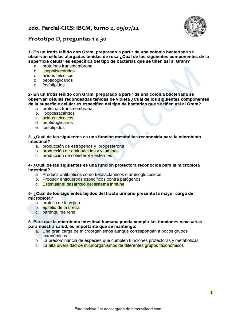 Parcial IBCM Turno 2 Prototipo D RESPUESTAS MARCADAS | PDF | Virus | Mitosis