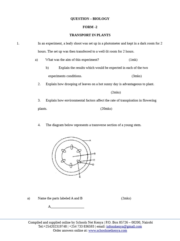 Biology Form 2 Questions | PDF | Digestion | Blood