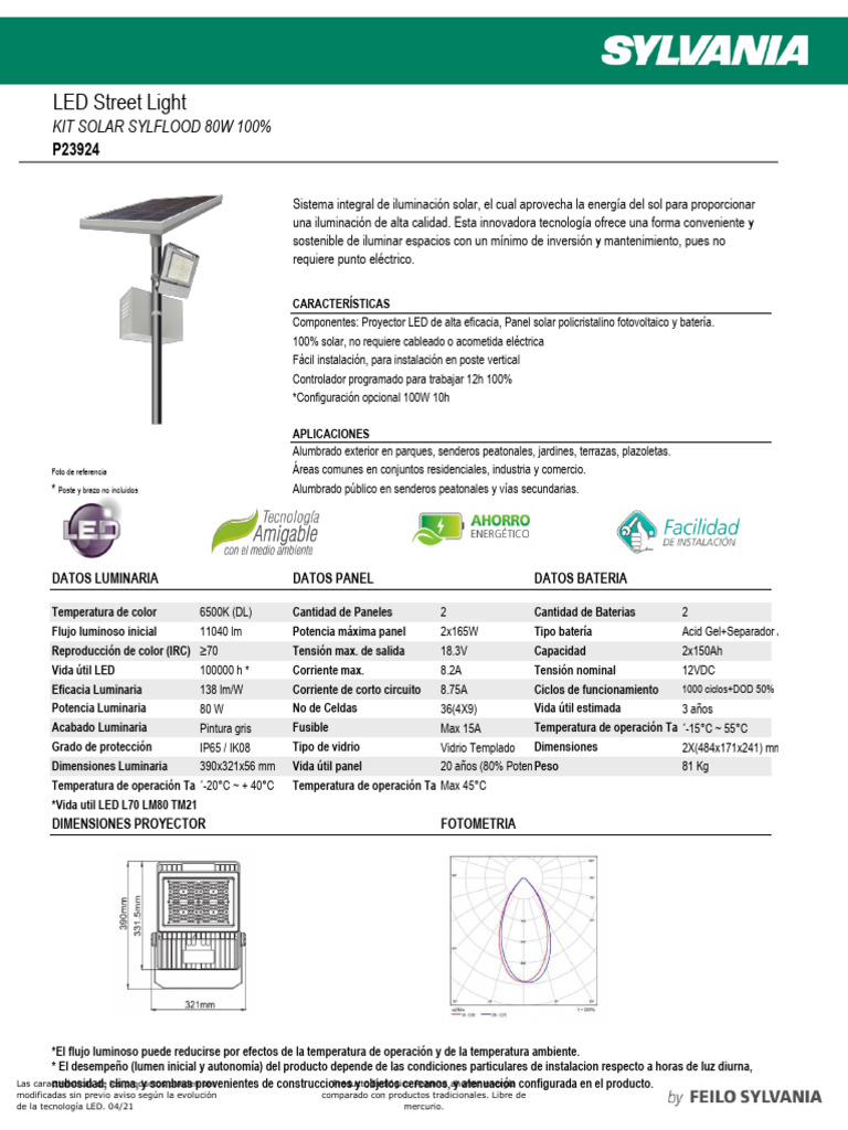 p23924 Kit Solar Sylflood 80w 100p Ficha | PDF | Diodo emisor de luz ...