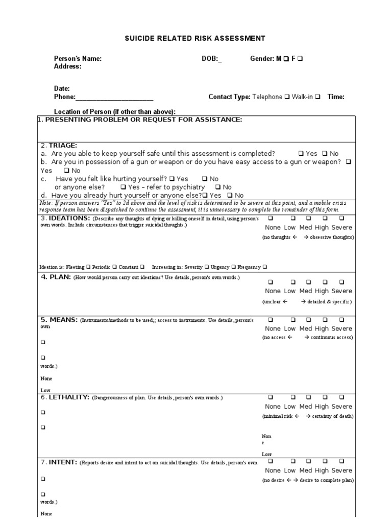 Suicidal Risk Assessment | Download Free PDF | Suicide | Mental Disorder
