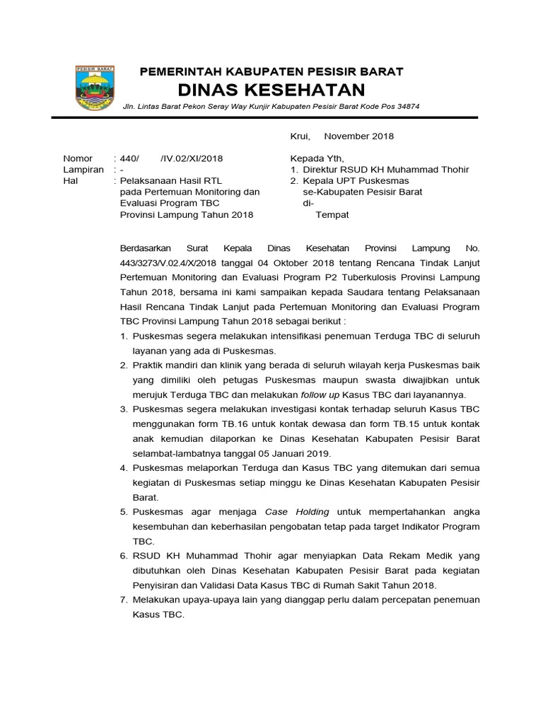 Surat RTL Monev TBC 2018 | PDF