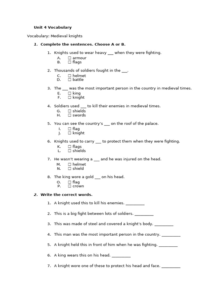 Unit 4 Vocabulary | PDF | Knight