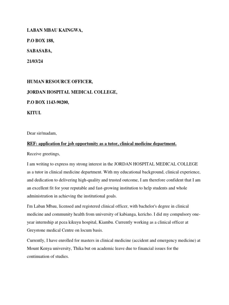 Laban - Jordan Medical College Cover Letter | PDF