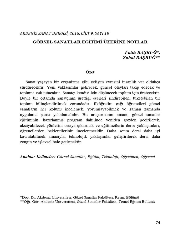 G Rsel Sanatlar E Itimi Zerine Notlar (#291636) - 275527 | PDF