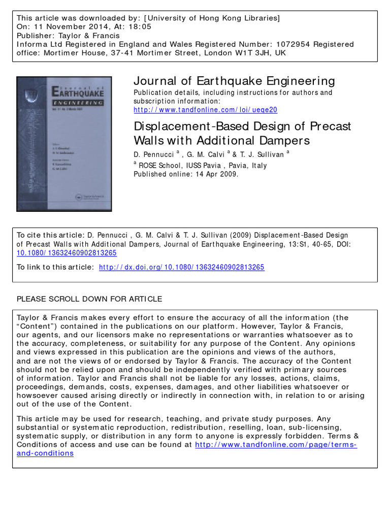 Displacement-Based Design of Precast Walls | PDF | Hysteresis ...