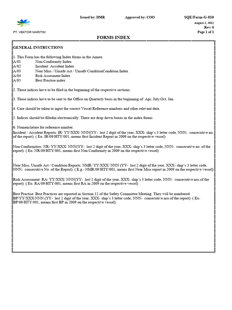G-010 Index - NR-IR-NMR-RA-BP Rev 0 | PDF