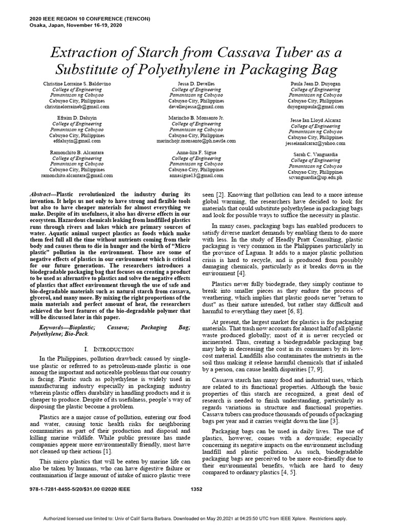 Cassava Bioplastic (TESTING) | Download Free PDF | Biodegradation | Plastic