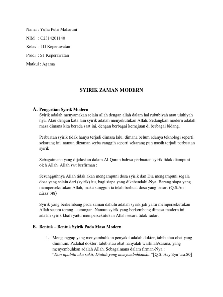 Syirik Modern dan Bahayanya dalam Islam | PDF