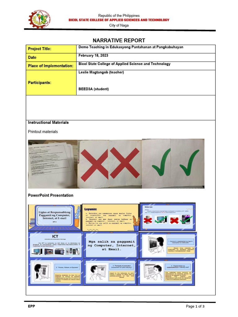 Narrative Report Epp Magtangob | PDF