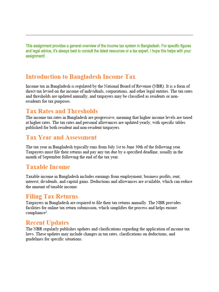 Introduction To Bangladesh Income Tax | PDF | Income Tax | Taxes