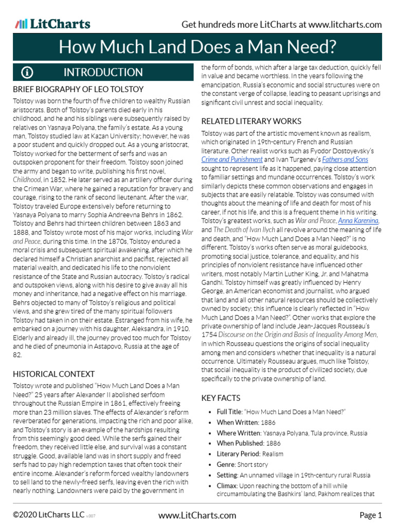 How Much Land Does A Man Need LitChart | PDF | Leo Tolstoy