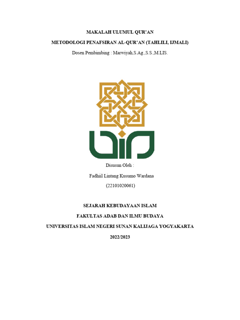 Makalah Ulumul Qur An Tema Metodologi Penafsiran Al Quran | PDF ...