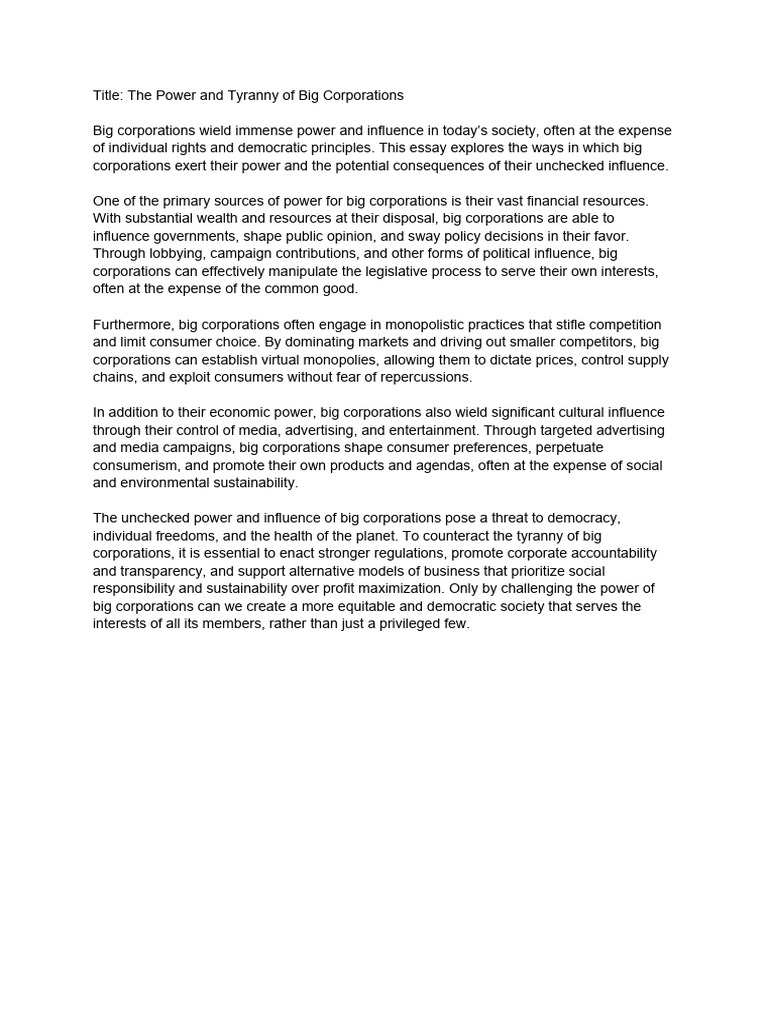 Big Corporations: Power and Consequences | PDF | Politics