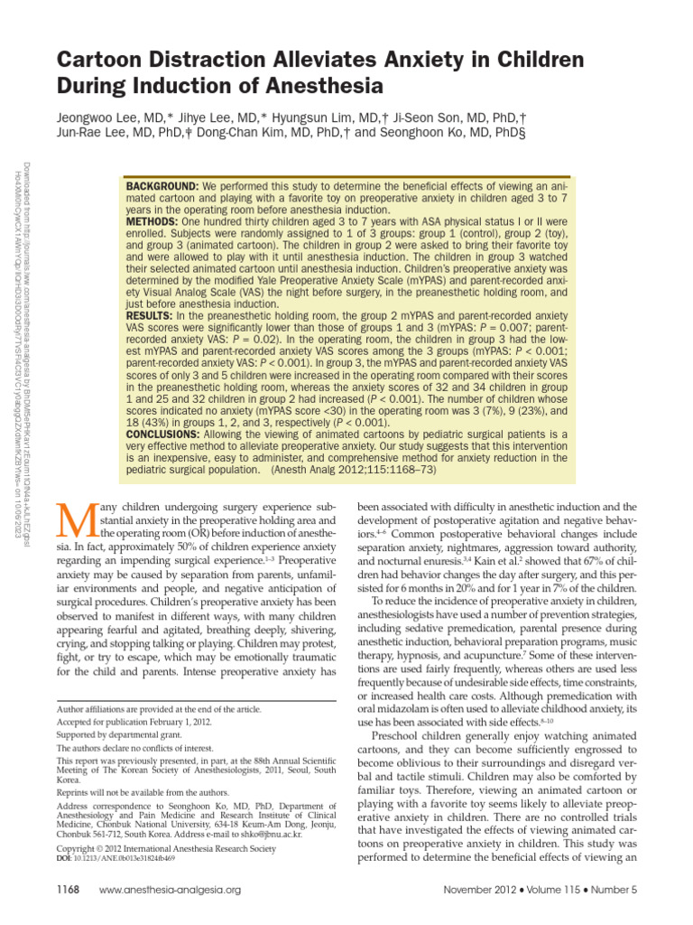 Cartoon Distraction Alleviates Anxiety in Children.24 | PDF