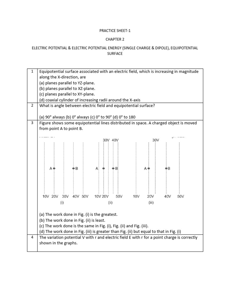 Practice Sheet-1 CH 2 | Download Free PDF | Electric Field | Physical ...