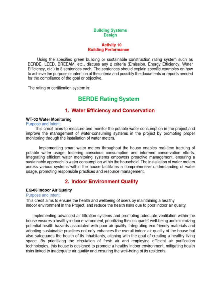 BERDE System: Water & Air Quality Criteria | PDF | Efficient Energy Use ...