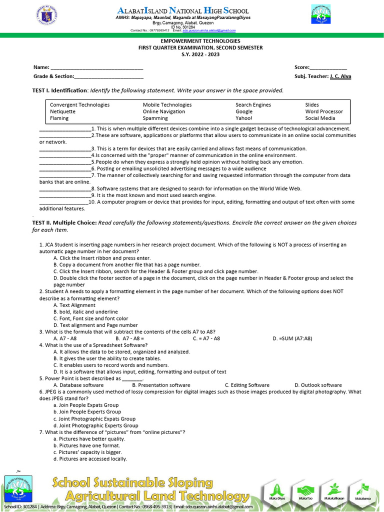 EMPOTECH - Q1-Quarterly Assessment | PDF | Infographics | Microsoft Excel