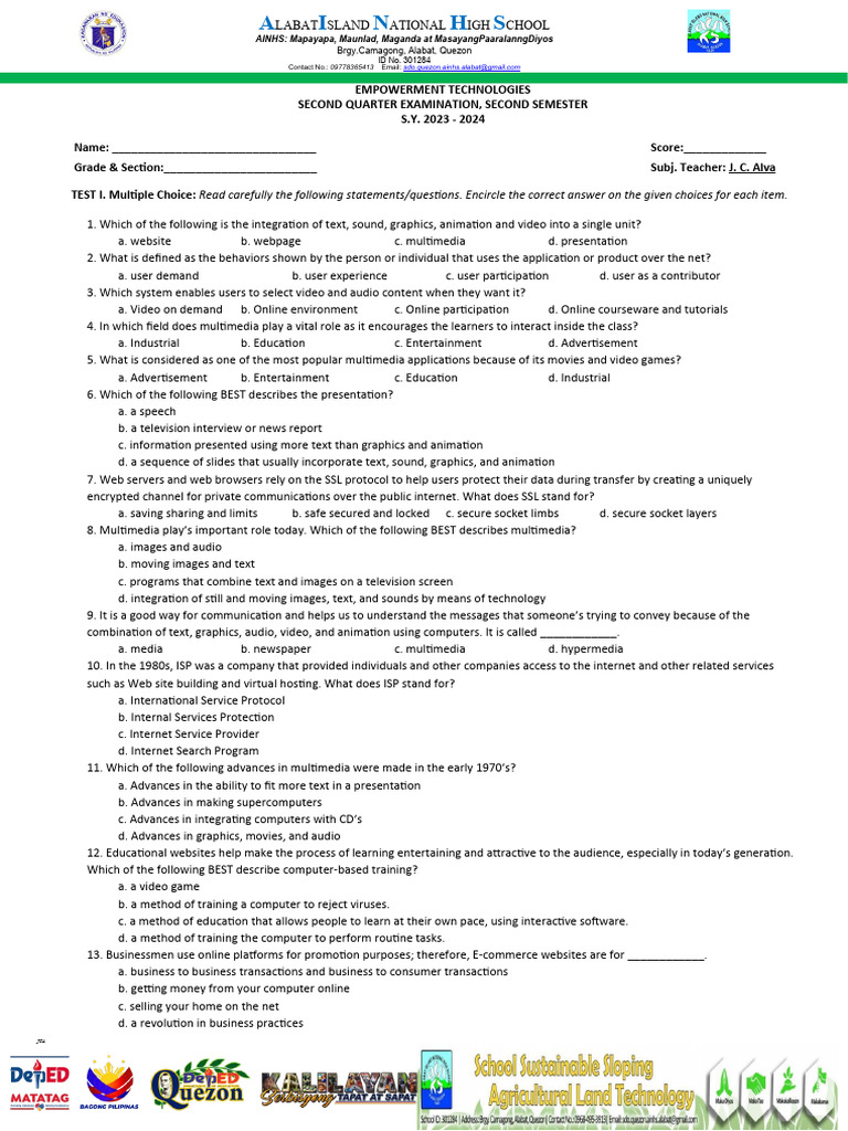 Empotech - Q2 Exam | PDF | Multimedia | Internet