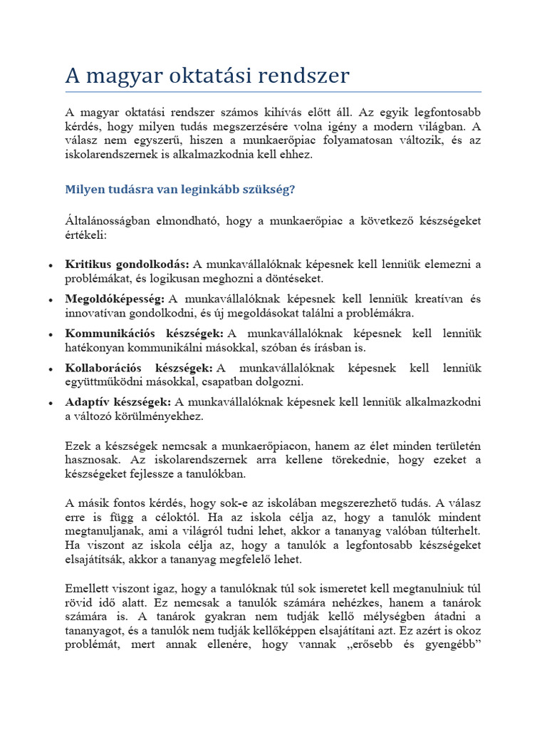 A Magyar Oktatási Rendszer | PDF