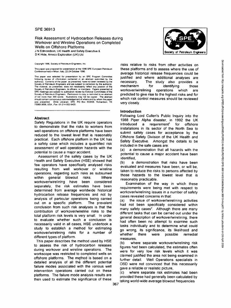 Spe 36913 Ms | PDF | Risk | Occupational Safety And Health