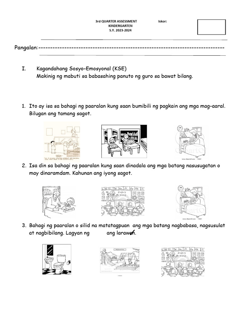 3rd Quarter Exam Kinder | PDF