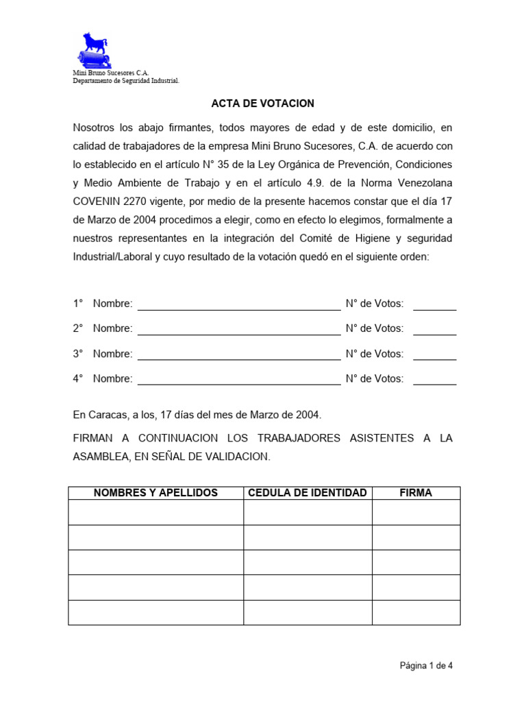 MODELO ACTA DE VOTACION CHSI (2) | PDF