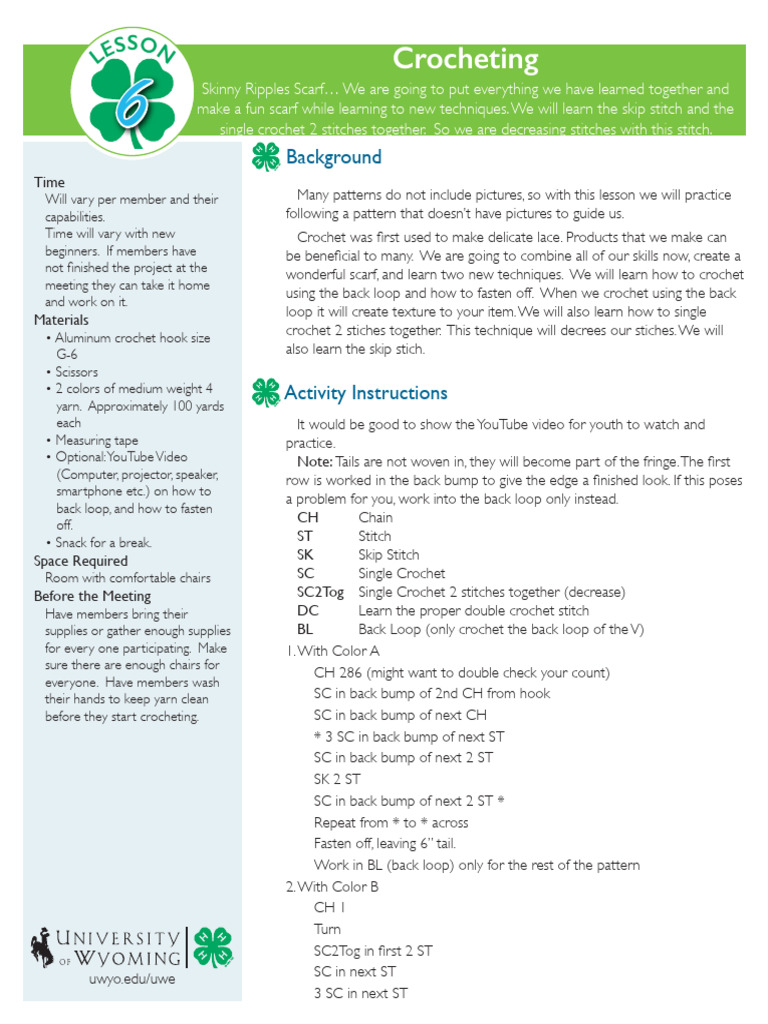 Crochet Lesson 6 | PDF | Crochet | Needlework