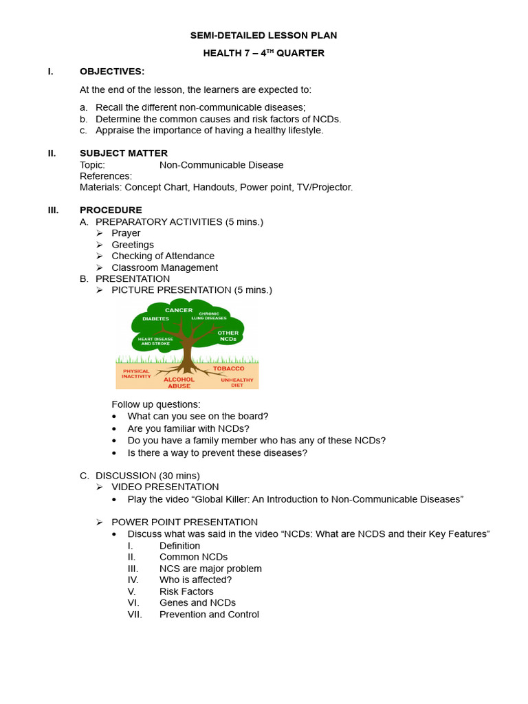 Non-Communicable Diseases Lesson Plan | PDF | Non Communicable Disease ...