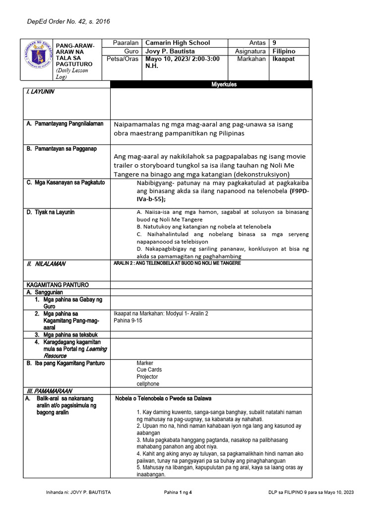 DLP-Filipino-9-Q4-Noli Me Tangere\ | PDF