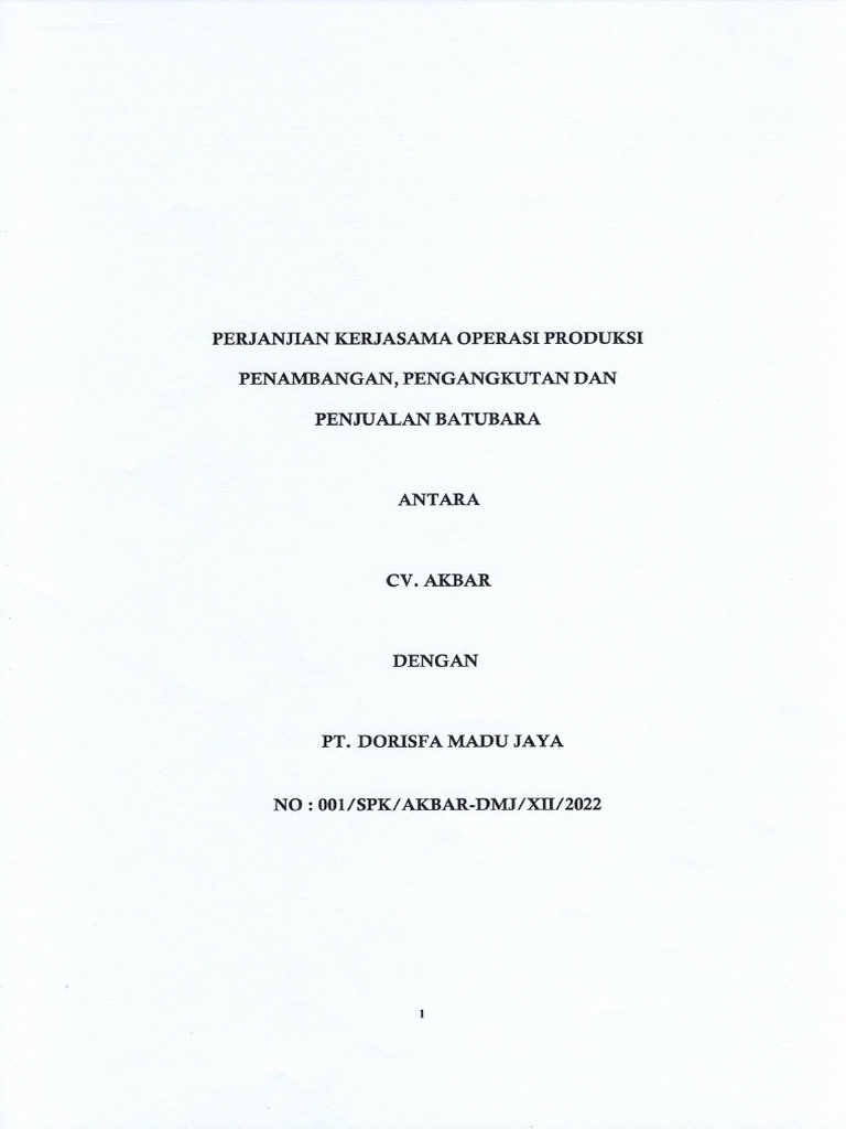 Perjanjian CV Akbar Dan PT DMJ - Des2022 | PDF
