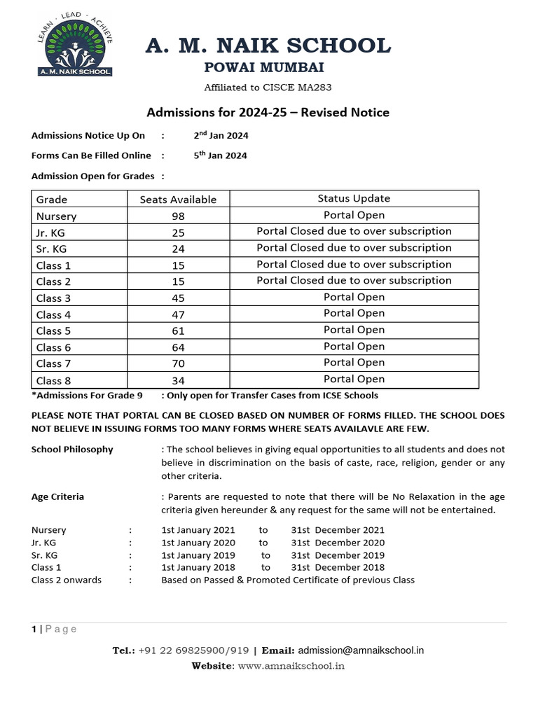 Admission Notice 24 25 Revised | PDF