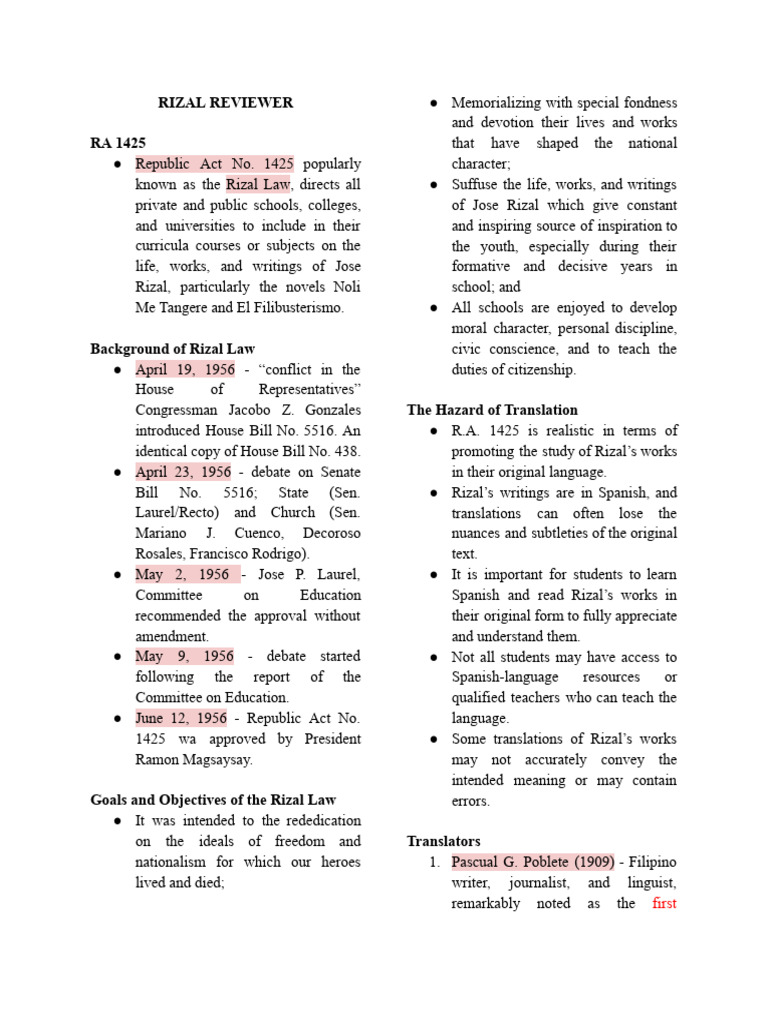 RIZAL REVIEWER | PDF