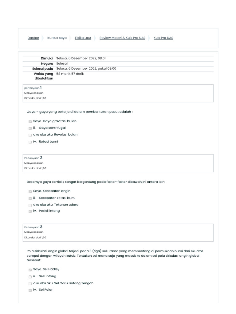 Kuis Pra UAS - Tinjauan Percobaan | PDF