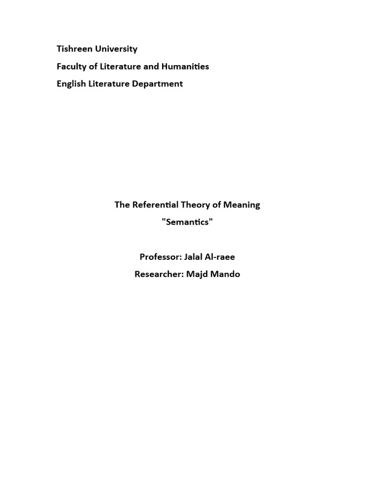 Understanding the Referential Theory of Meaning | PDF | Reference | Theory