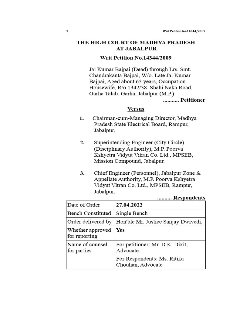 Jai Kumar Bajpai Vs MPSEB | PDF | Certiorari | Precedent