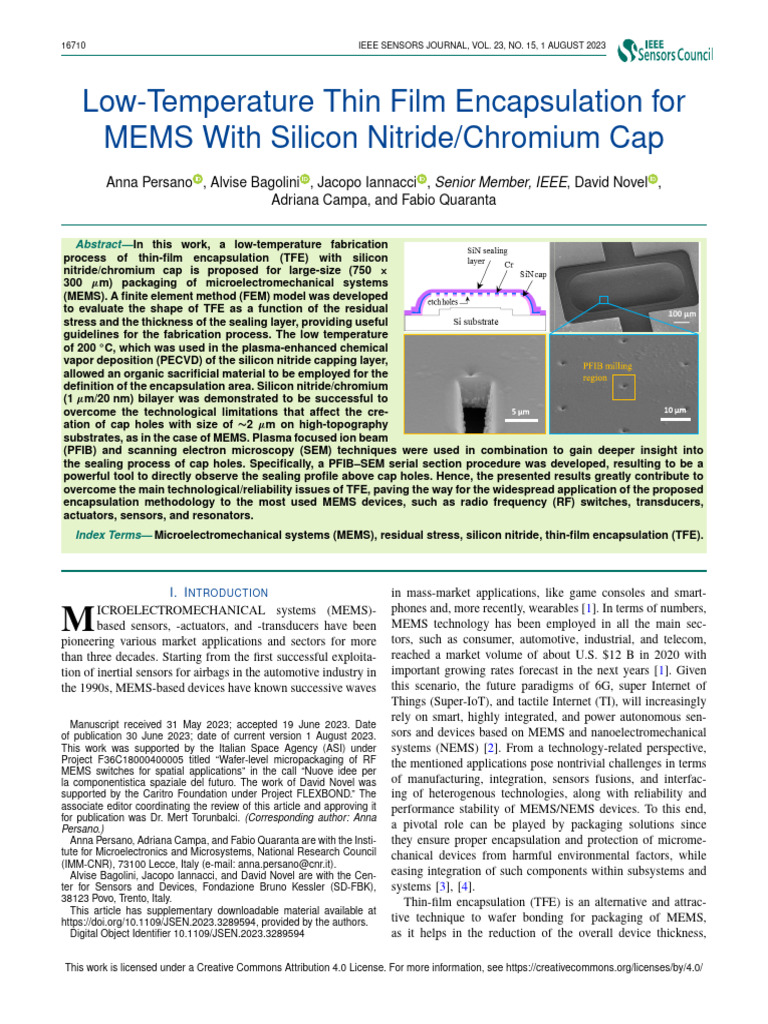 Low-Temp Thin Film Encapsulation for MEMS | PDF | Thin Film ...