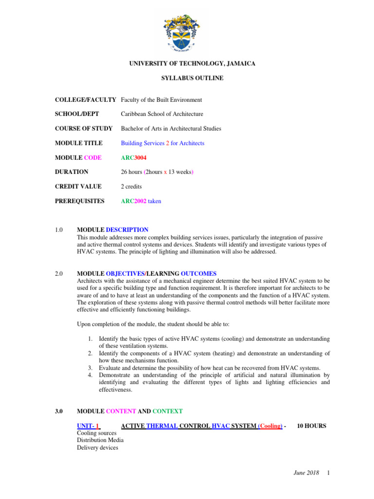 1 - Course Outline - Building Services 2 For Architects | PDF | Air ...