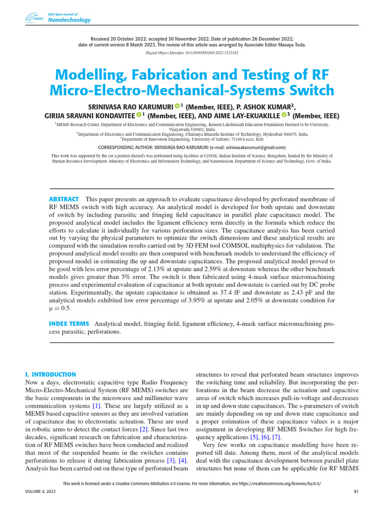 Modelling Fabrication and Testing of RF Micro-Electro-Mechanical ...
