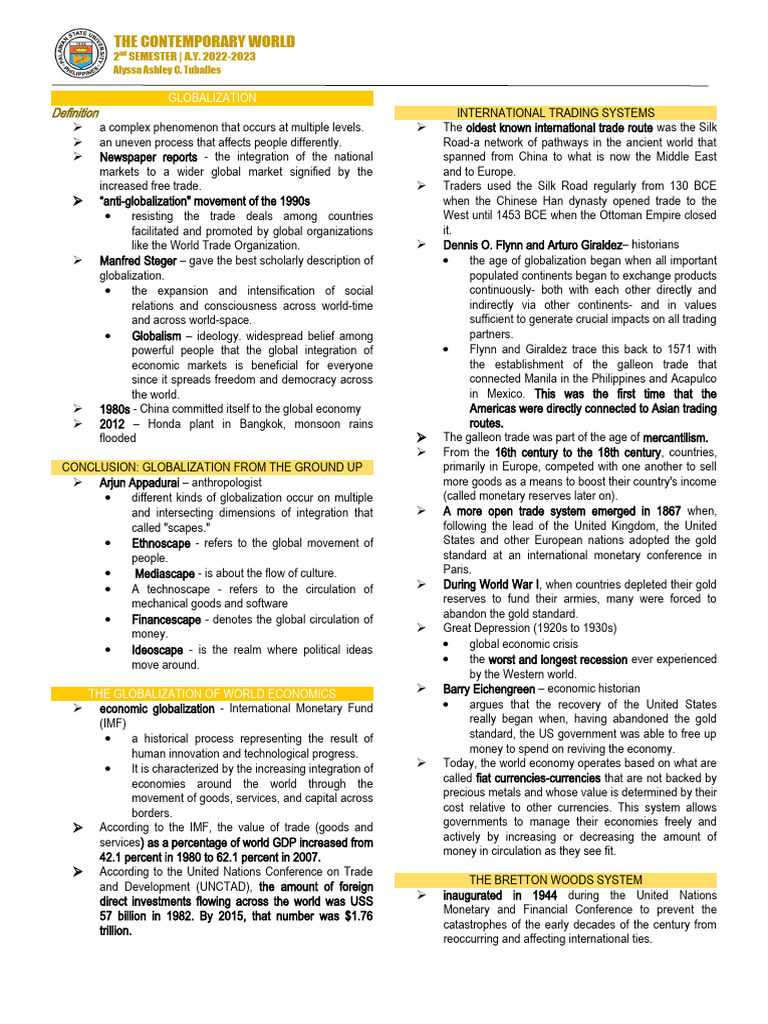 Contemp World | PDF | Bretton Woods System | International Monetary Fund