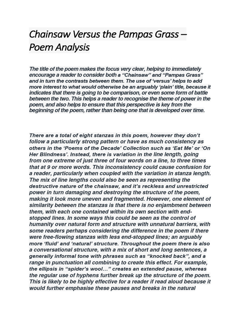 Chainsaw Versus The Pampas Grass | PDF | Poetry | Masculinity