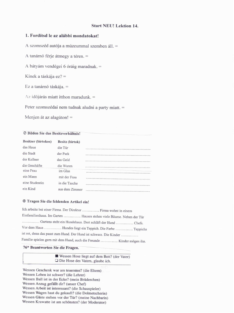 Start! Neu Lektion 14.Possessivkomstruktionen | PDF