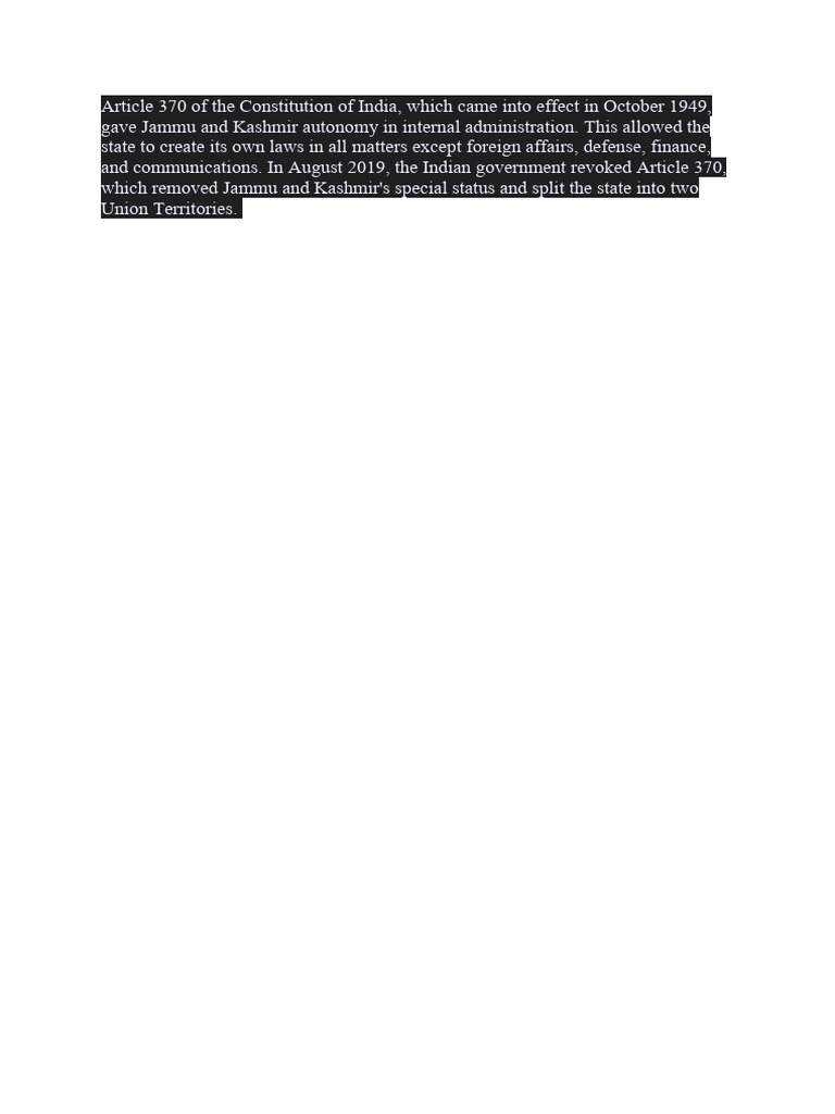 Article 370 of The Constitution of India | PDF