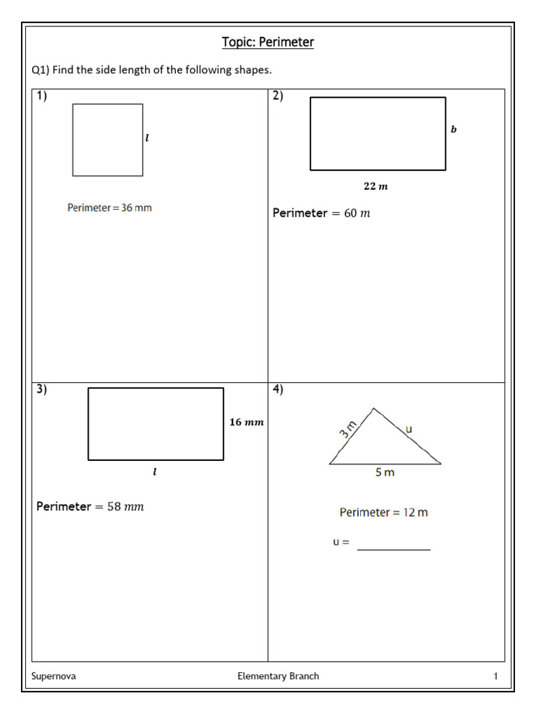 Chapter 7 Worksheet: Area & Perimeter | PDF | Area | Length
